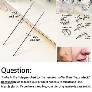 Heienngy 20G Nose Rings Piercing Kit Surgical Stainless Steel Nose Piercing Kit Nose Rings Hoop L Shape Nose Rings Studs 20 Gauge Piercing Needles For Women Men Body Piercing Jewelry Retianer,Silver