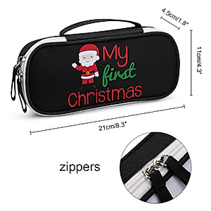 My First Christmas Santa PU Leather Pencil Pen Case Organizer Travel Makeup Handbag Portable Stationery Bag