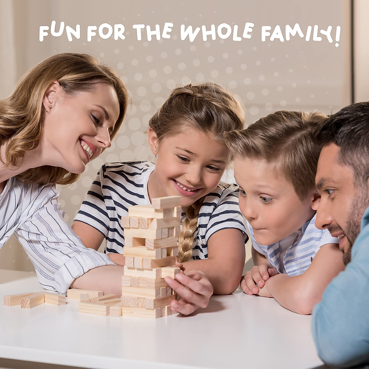Bascuda Tumble Tower Classic - Wooden Blocks Tumbling Tower Stacking Game - Great Entertainment Game for Family, Adults, Kids, Boys & Girls - Wooden 54 Pieces Family Game Suitable for 3+ Years