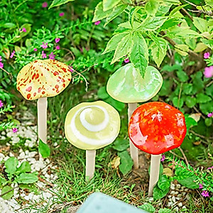 Ceramic Mushroom Garden Decor - 4pcs Ceramic Mushrooms for Garden, Mushroom Statue Decor, Fairy Garden Lawn Ornament Decor