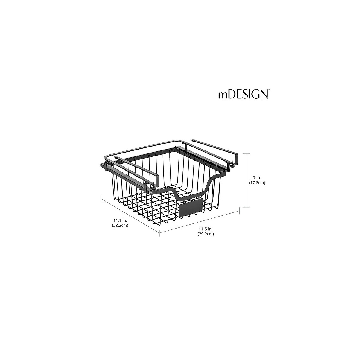 mDesign Wire Under Shelf Organizer for Cabinet - Sliding Basket for Under Cabinet Shelf - Hanging Organizer Rack for Kitchen and Pantry with Label Space - Carson Collection - 2 Pack - Matte Black