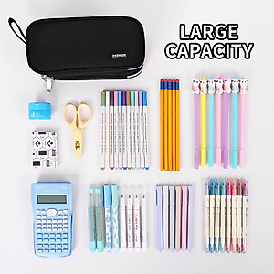Global Park Big Capacity Pencil Case Large Storage Pencil Pouch Canvas Stationery Organizer Bag School Supplies for College Students Teens Girls Boys Adults(Black)