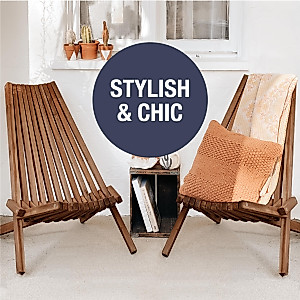 CleverMade Tamarack Folding Wooden Outdoor Chair -Stylish Low Profile Acacia Wood Lounge Chair for the Patio, Porch, Lawn, Garden, Assembly Required, Cinnamon