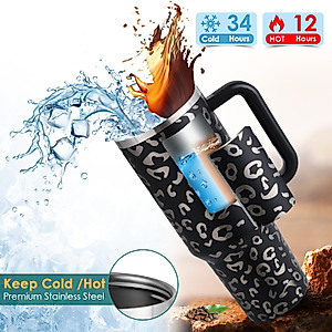 PIMDIR 40 oz Tumbler With Handle And Straw, Double Wall Insulated Mug Stainless Steel Water Bottle With Lid Travel Coffee Cups, Fits Cup Holder,Gifts For Women Men