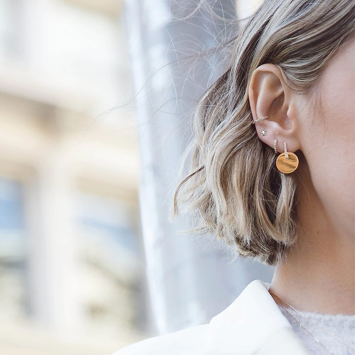 6 Pairs White Gold Small Stud Earrings Set,Dainty Hypoallergenic Cubic Zirconia Sterling Silver Cartilage Post Earring Tiny Ball Heart Butterfly Flower Stud Earrings for Women