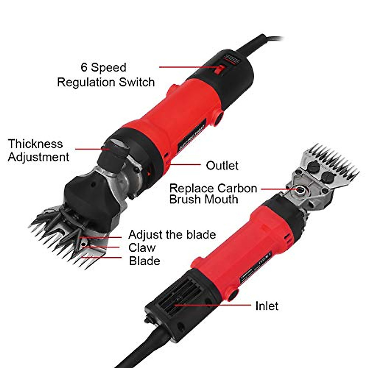 coldwind Sheep Clipper,Professional Heavy Duty Sheep Shearing Machine with 6 Speed,Electric Shearing Machine for Shaving Fur Wool in Sheep Goats Cattle and Other Farm Livestock Pet-Red