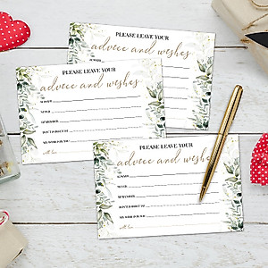 WwongxianB Set of 25 Eucalyptus Greenery Advice and Wishes Cards - Words of Wisdom Guest Book for Newlyweds Bridal Shower Wedding Retirement Grad Fill in Style Invites Cards -001