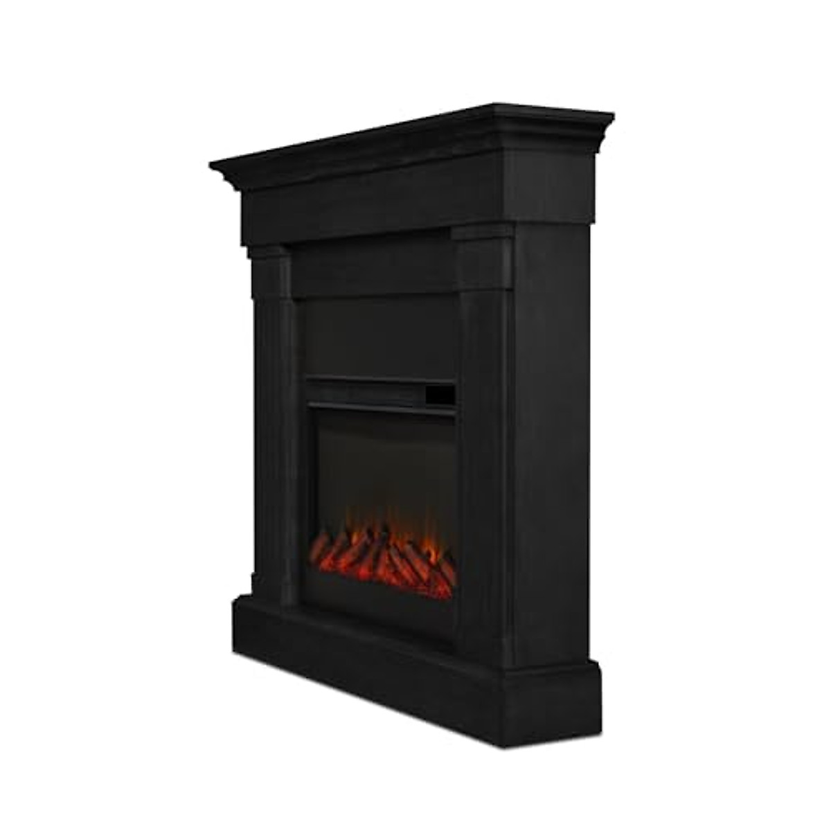 Real Flame Crawford Slim Indoor Electric Fireplace, Black, Free-Standing with Real Wood Mantel Finish - 6 Flame Colors, Adjustable Thermostat, 120V, 1400W, 5100 BTUs