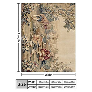 Aubusson Antique French Tapestry Print Flannel Fleece Throw Blankets 50"X40" Lightweight Fluffy Winter Fall Blanket Cozy Soft Fuzzy Plush Home Decor for Couch Bed Sofa Bedroom Living Room Travel