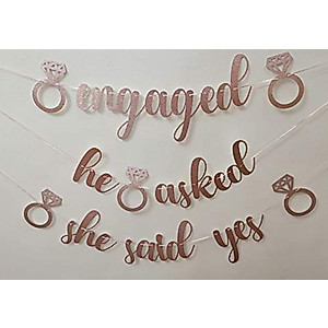 Engagement Party Banners Glitter Rose Gold Letters He Asked She Said Yes Garland for Wedding Engagement Party Hen Party Bridal Shower Bachelorette Party Favor Party Decoration Supplies (ROSE GOLD)
