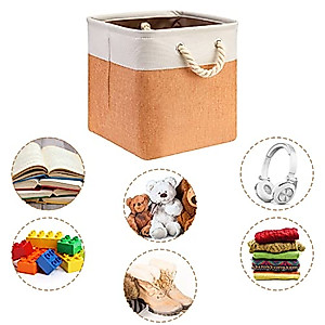 i BKGOO 3Pack Large Foldable Storage Bins，Collapsible Sturdy Cationic Fabric Organizing Storage Basket Cube with Cotton Handles for Home Office Shelf Clothes Toys Beige-Orange 13×13×13 inch