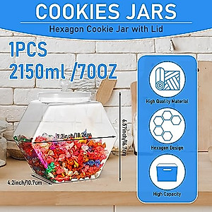 Uiifan 1 Piece Hexagonal Plastic Candy Jar with Lid Cookie Jar Clear Hexagonal Candy Containers for Snacks, Cookies, Dog Food, Craft and Sewing Supplies, Coffee Pod, Laundry Pod (70 oz)