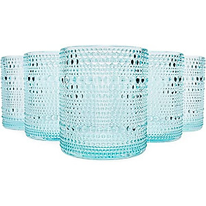 Darware Hobnail Drinking Glasses (12oz, 6pk, Blue); Old-Fashioned Beverage Glasses for Tabletop, and Bar Use and Candle Jars