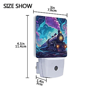 ZENWAWA Steam Train Illustration Night Light Plug into Wall Decorative Auto Dusk to Dawn Sensor LED Night Lamp 2 Pack 3×4.5×1.4 in