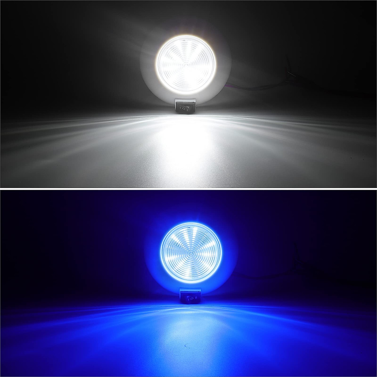 Partsam 1Pc 4 Inch Round LED Utility Dome Light Surface Mount for Home Truck RV Trailer Boat Aircraft Interior Light, 4" High Power White & Blue LED Downlight, 3-Way rocker switch(White/Off/Blue)