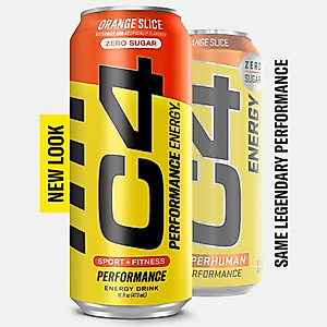 C4 Energy Carbonated Zero Sugar Energy Drink, Pre Workout Drink + Beta Alanine, Orange Slice, 16 Fl Oz (Pack of 12)