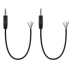 Fancasee 2 Pack Replacement 3.5mm 1/8" TRRS Stereo Male Plug to Bare Wire Open End Audio Cable for Headphone Headset Earphone Microphone Cable Repair