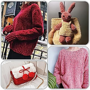 1 PCS 100g Soft Chenille Yarn Velvet Yarn for Crocheting,Fluffy Yarn for Knitting and Crochet DIY Craft,Warm Yarn for Bag Hat Scarve Clothe Gloves Slippers Doll（Rose Red）