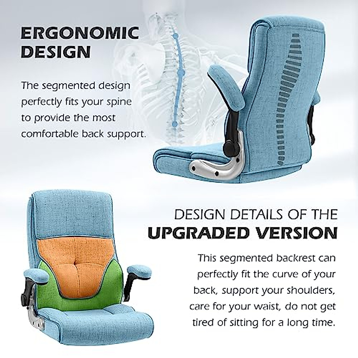 YAMASORO Ergonomic Executive Office Chair Linen Fabric Home Office Desk Chairs with Armrest and Wheels, High Back Computer Chairs for Adults,Blue