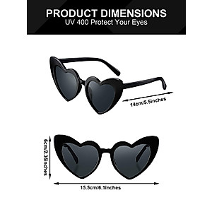 Frienda 6 Pairs Heart Shaped Sunglasses Cat Eye Sunglasses Vintage Heart Glasses for Wedding Costume Party (Black-Grey)