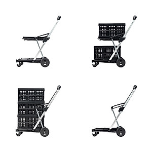 CLAX® Multi use Functional Collapsible carts | Mobile Folding Trolley | Shopping cart with Storage Crate (Black)