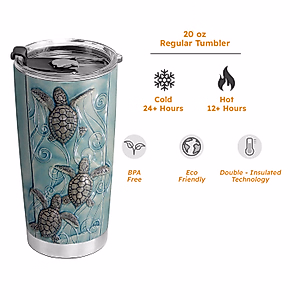 20oz Printed Ceramic Sea Turtle Tumbler, Beach, Ocean Gifts for Turtle Lovers, Coffee Thermos for Women, Men, Stainless Steel Double Wall Vacuum Insulated Coffee Mug, Travel Cup with Lid