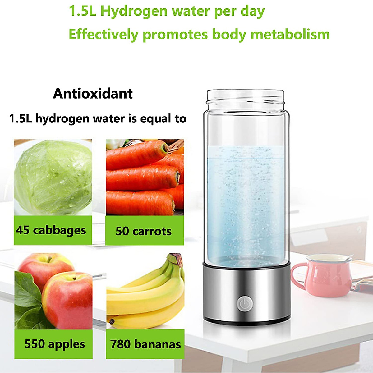 [Upgrade Version] Xglysmyc Portable Rechargeable Hydrogen Water Generator Bottle with New SPE and PEM Technology,Glass Hydrogen Water Machine Ionizer Health Cup for Home Office Travel Use