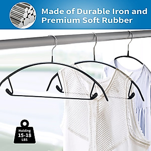 FSUTEG No Bump Rubber Coated Hangers 20 Pack - Heavy Duty Contour Metal Clothes Hangers, 15-18lb Weight Capacity, Non-Slip & Space Saving for Wardrobe, Closet, Dorm (16.5 Inch, Black)