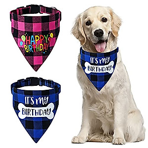 HACRAHO Dog Bandana Collar, 2 PCS It’s My Birthday Plaid Dog Bandana Happy Birthday Dog Birthday Bandana for Dog Birthday Party Supplies, L