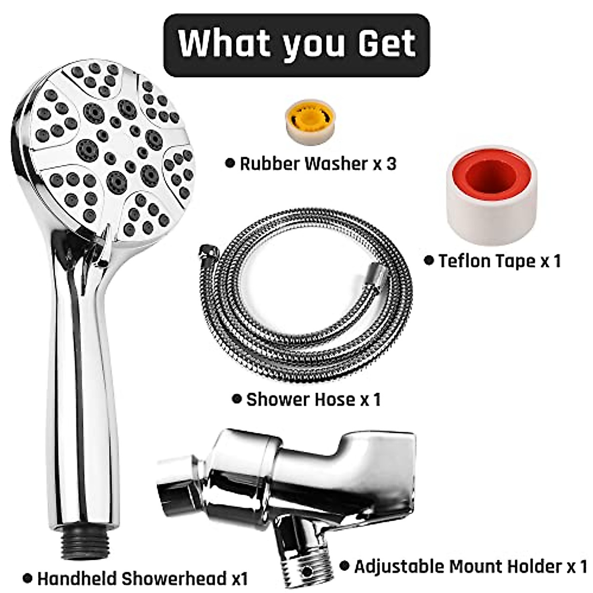 Shower Head with Handheld Anti-clog Nozzles, Powerful Jet Spray, 5 ft Stainless Steel Hose 8-Functions Shower Head Mounting Accessories Included
