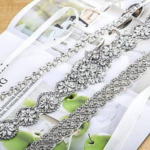 Hiceeden 3 Pieces Rhinestone Bridal Belt, Silver Crystal Bridal Sash with White Ribbon Wedding Dresses Belt for Women, Bride, Bridesmaids, Gown, Party, Prom