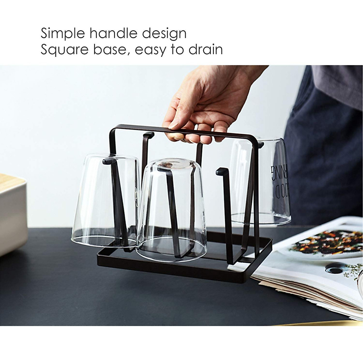 Bottle Drying Rack, Metal 6 Cup Mug Holder Silicone Protective Hooks Non-Slip Bottle Drying Holder Tree for Glasses, Coffee Mug Holder (Coffee Black)