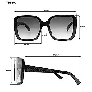 TAHARI TH815 Retro Oversized 100% UV Protective Women's Square Sunglasses. Elegant Gifts for Her, 64 mm, Black