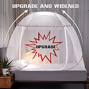 Fancylovesotio Mosquito Netting for Bed with Mosquito Head Net Mesh, Travel Portable Folding Bed Net Tend with Bottom for Twin and King Size Home Outdoor Brown，1.0M