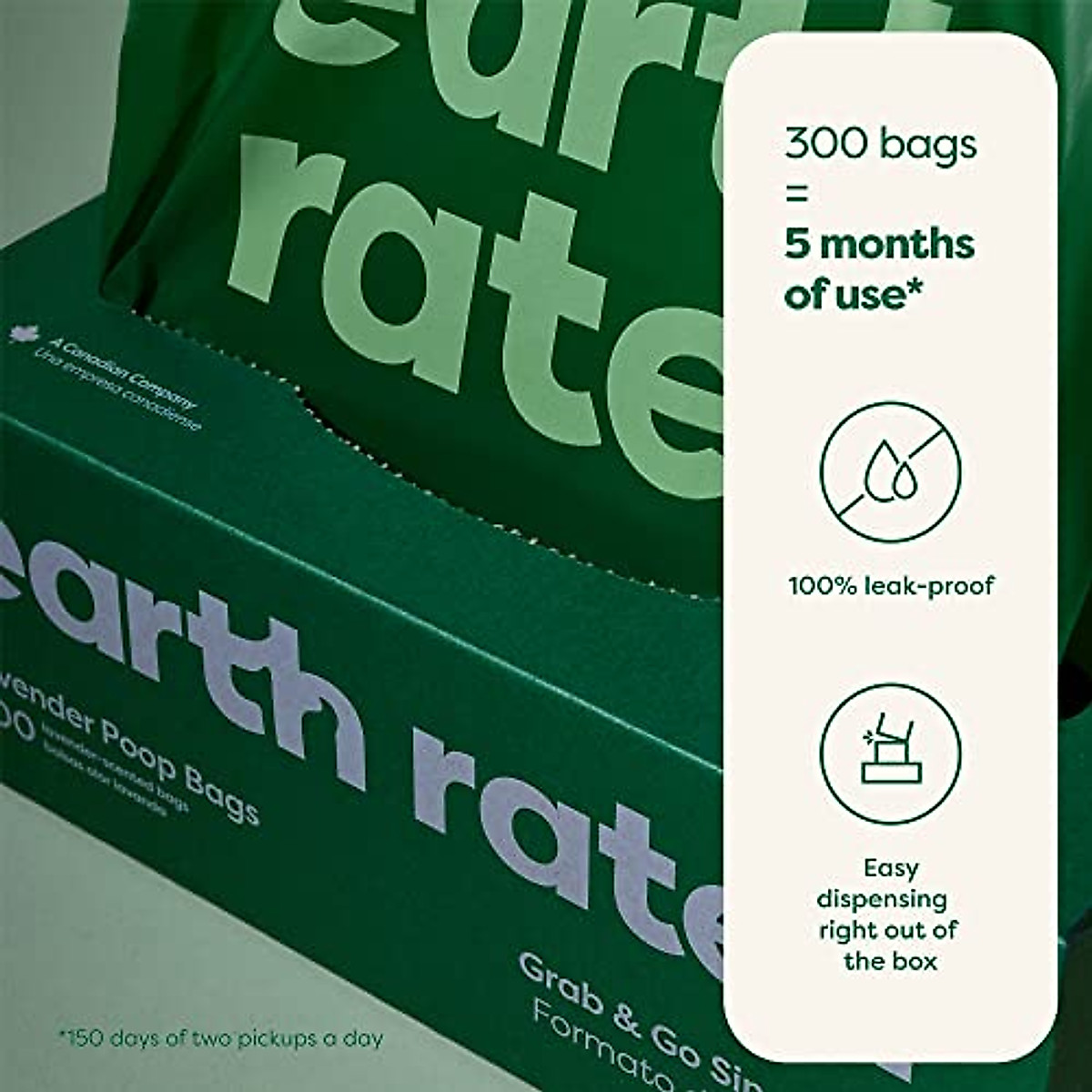 Earth Rated Dog Poop Bags, New Look, Thick Grab and Go Single Roll, Ideal for Backyard Pickups, Lavender Scented, 300 Bags