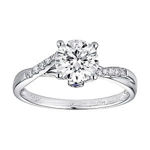 DovEggs Solitaire Moissanite Engagement Rings for Women Solid 14K White Gold Center 1ct 6.5mm FG Color Moissanite Petite Twished Wedding Ring with Blue Sapphire&Moissanite Accents Band Width 1.6mm(7)