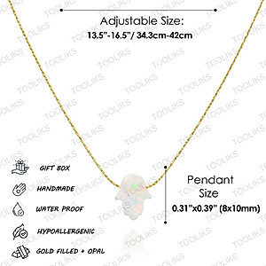 Delicate 14K Gold Filled Opal Hamsa Choker Necklace - Designer Handmade Minimalist Collar with Small White Hand - 13.5 inch + 3 inch extending chain