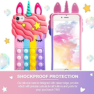 iPod Touch 7 Case, Kakotomy Kawaii Stress Relief Fidget Toy 3D Phone Cases with Strap for Girls Kids Teen, Cute Unicorn Pop it Bubble Silicone Case Protective for Apple iPod Touch 5/6/7th Generation