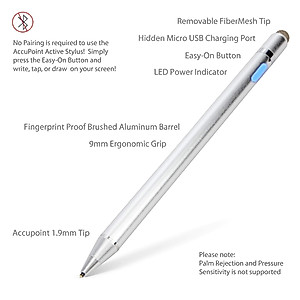 BoxWave Stylus Pen Compatible with Oppo Reno Z - AccuPoint Active Stylus, Electronic Stylus with Ultra Fine Tip for Oppo Reno Z - Metallic Silver