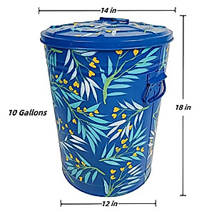 HOZUSO Hand Painted Metal Trash Can with Lid Recycling Canister Storage Organization Decorative Garbage Can Waste Bin for Kitchen Living Room Home Patio Yard Home Decor 10 Gallons