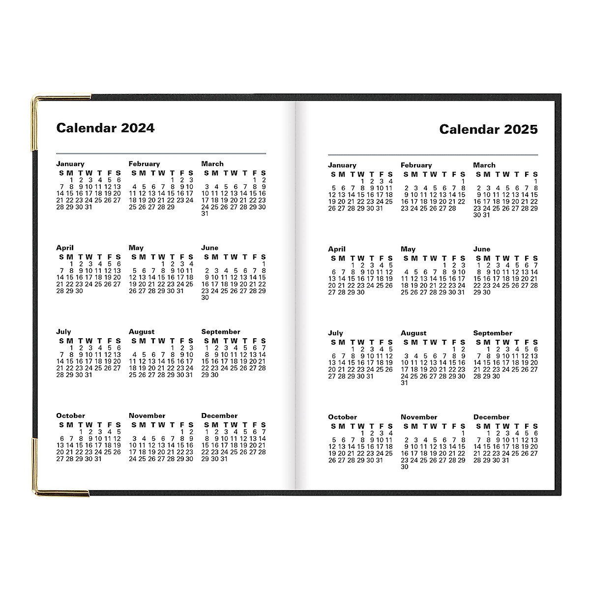 Letts of London Classic Weekly Planner, 12 Months, January to December, 2024, Gold Corners, Pocket Size, 4.25" x 2.75", Black (C32EBK-24)