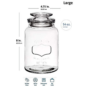 Godinger Airtight Glass Canisters Set of 3 - Round Clear Storage Containers with Sealed Lids, Chalkboard Jar Set of 3, Chalk Included – Perfect Housewarming Gift
