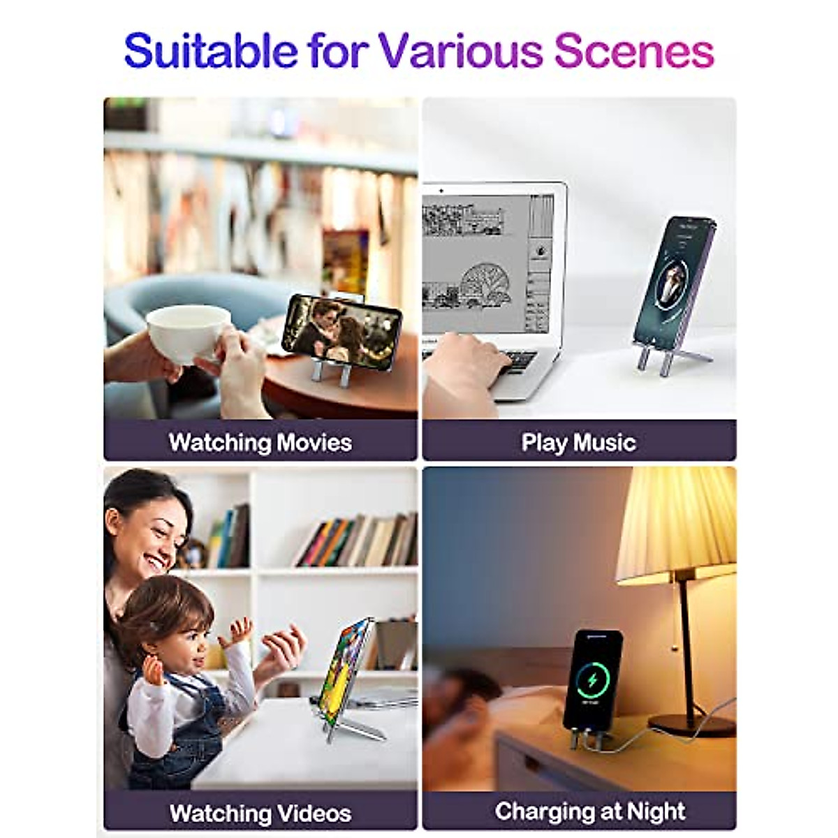 Cell Phone Stand for Desk,Adjustable Phone Stand Holder,Foldable Desk Phone Mount Stand Holder Compatible with All Mobile Phones,Portable iPhone Stand/Dock/Cradle,Versatile Phone Stand(Flat-Small)