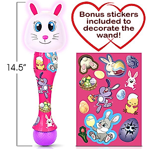 Light Up Bunny Easter Bubble Wand, 14 Inch Illuminating Blower with Thrilling LED & Sound Effect, Bubbles for Kids Ages 3 4 5 6 Bubble Toys, Easter Basket Stuffers for Toddler