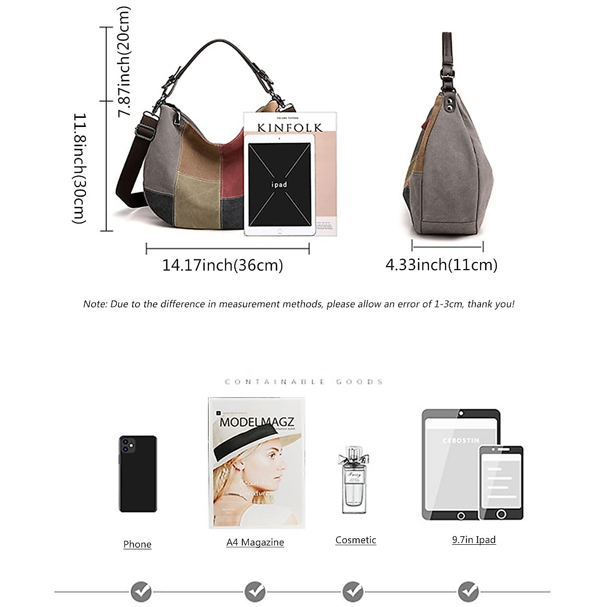 Chikencall Purse and Handbags for Women Canvas Hobo Bag Large Shoulder Bag Shopper Daily Crossbody Bag Travel Satchels