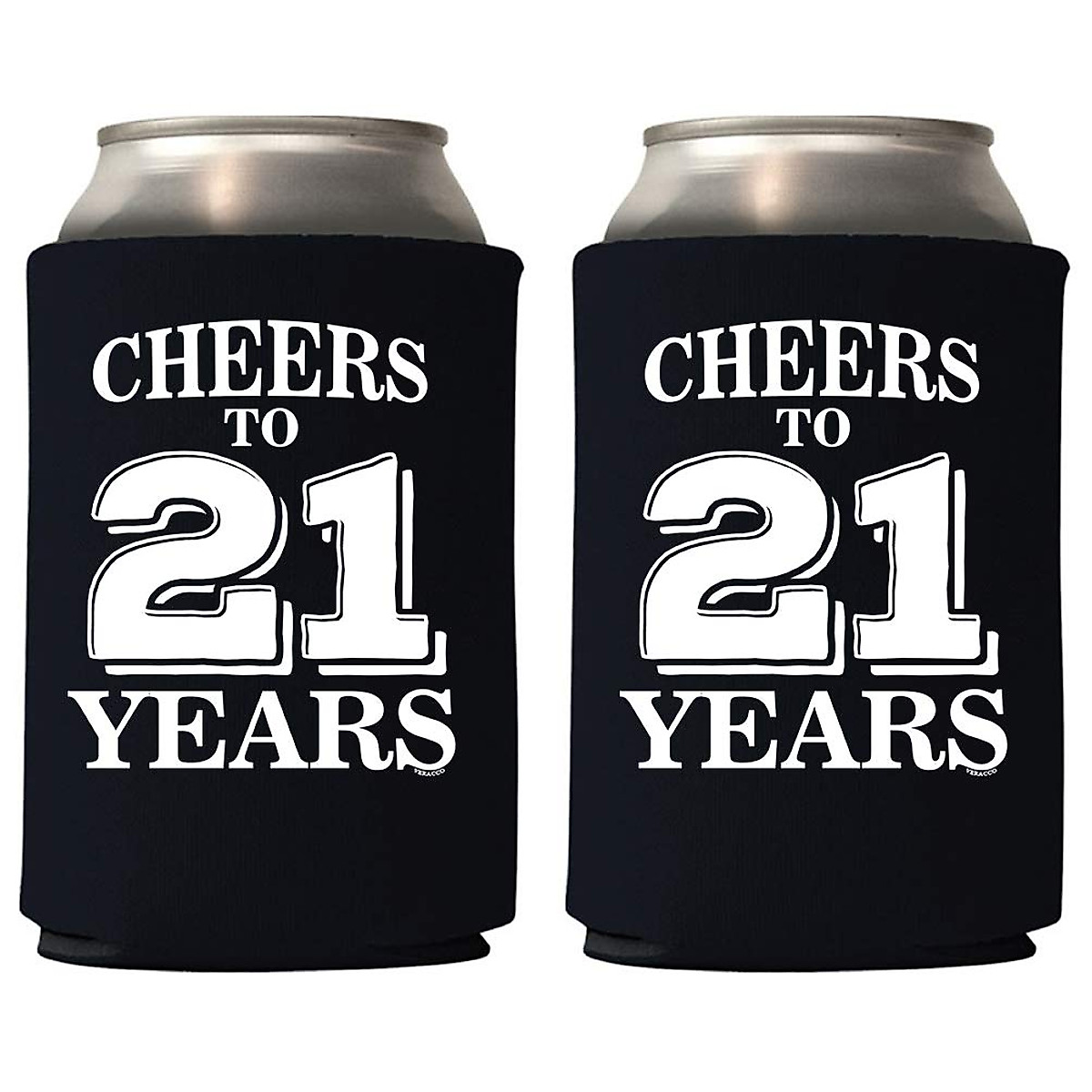 Veracco Cheers To 21 Years Twenty First Can Coolie Holder 21st Birthday Gift Party Favors Decorations (Black, 12)