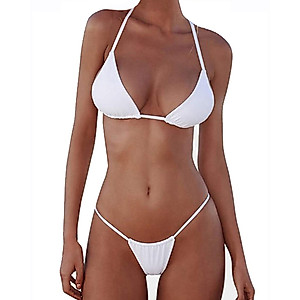 XUNYU Women Bikini Set Bandage Solid Brazilian Swimsuit Two Pieces Padded Thong Bathing Suits Sexy String Swimwear