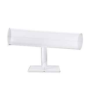 ChezMax Necklace Jewelry Display Jewelry Stand Hovering T-Bar Bracelet Holder with Wood base for Home Organization, Transparent