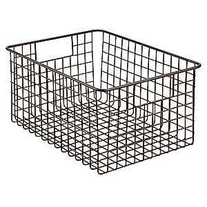 mDesign Metal Wire Closet Storage Basket Organizer with Handles for Organizing Bedroom, Bathroom, Mudroom, Entryway, Hallway, or Linen Closets - Concerto Collection - Bronze