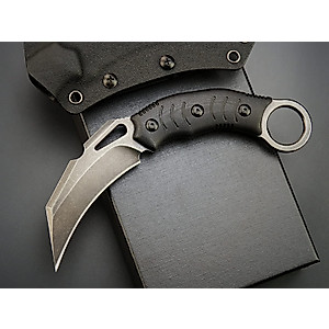 Ccanku C1298 Claw knife,Fixed Blade Knife,D2 Steel Blade+G10 Handle Outdoor EDC Tool Knives with Kydex Sheaths for Hunting, Survival, Camping(Black) …